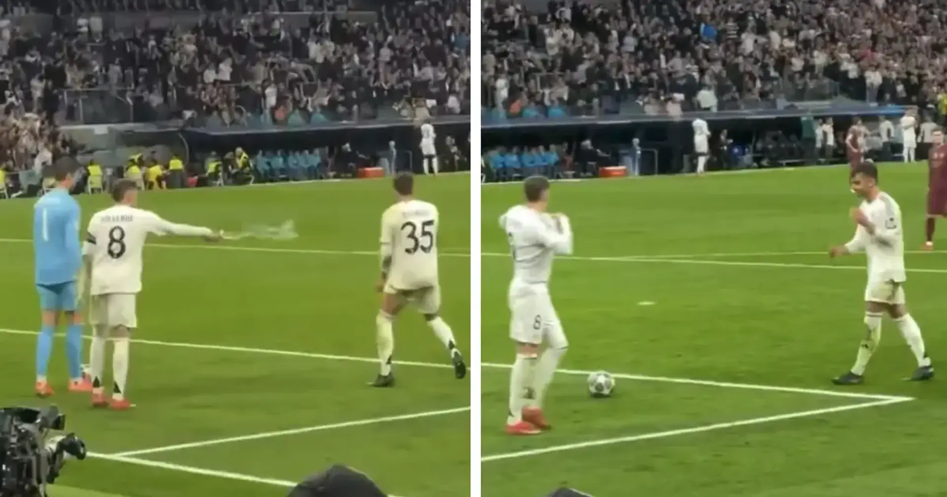 Fede Valverde's cheeky banter with Raul Asencio during Man City ...