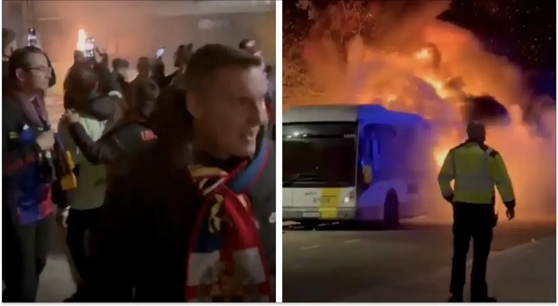 Terrifying scenes as Barcelona fan bus bursts into flames ahead of ...