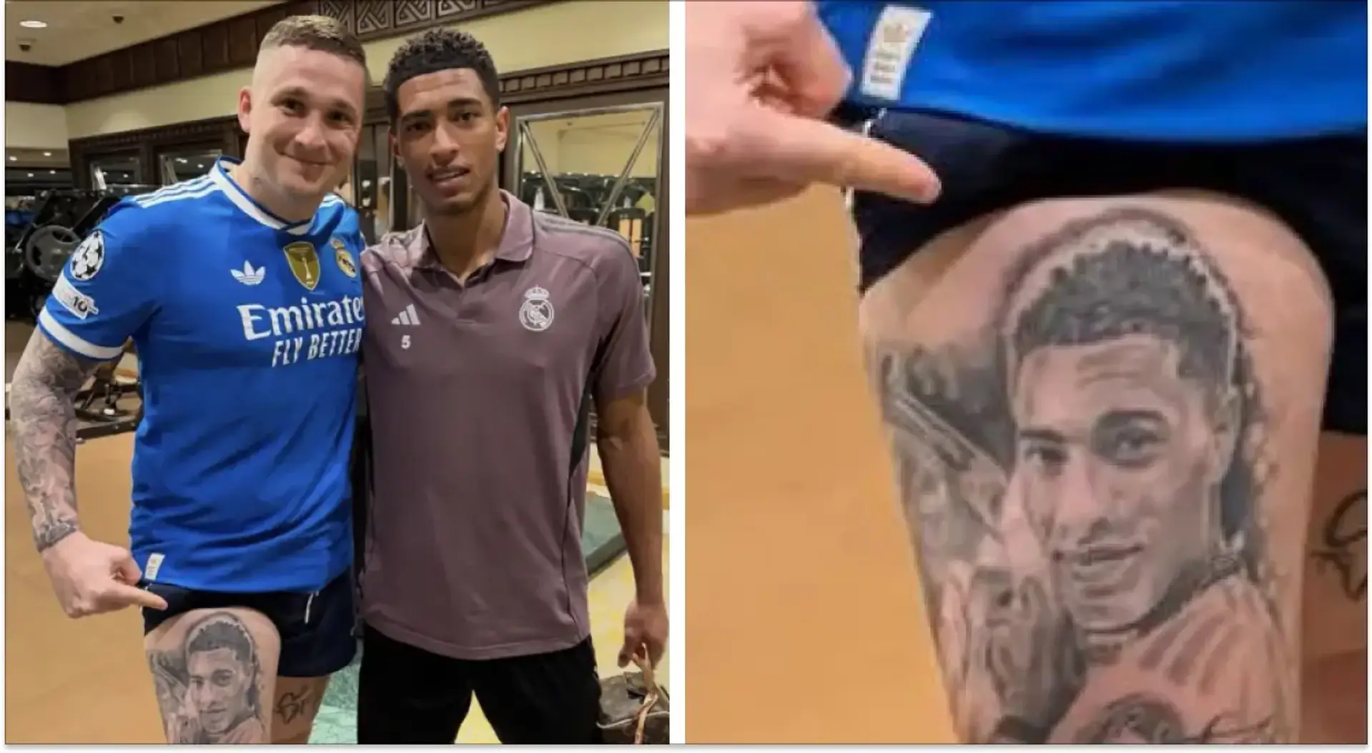 🤯 Real Madrid superfan tattoos Jude Bellingham’s face on his THIGH ...