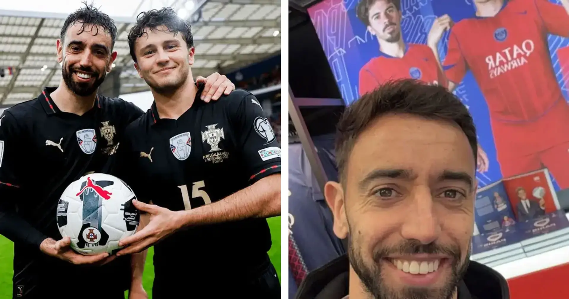 Spotted: Bruno Fernandes' sweet reaction to Vitinha and Joao Neves ...