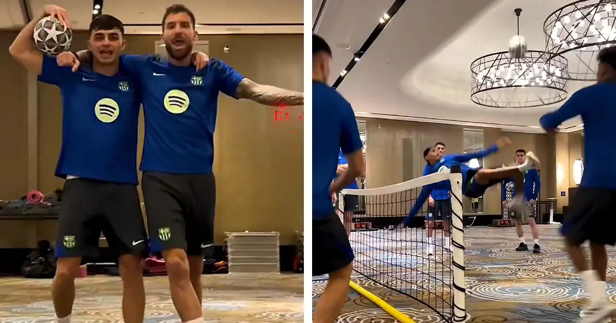 Who wins? Barcelona players show off their skills in impromptu football ...