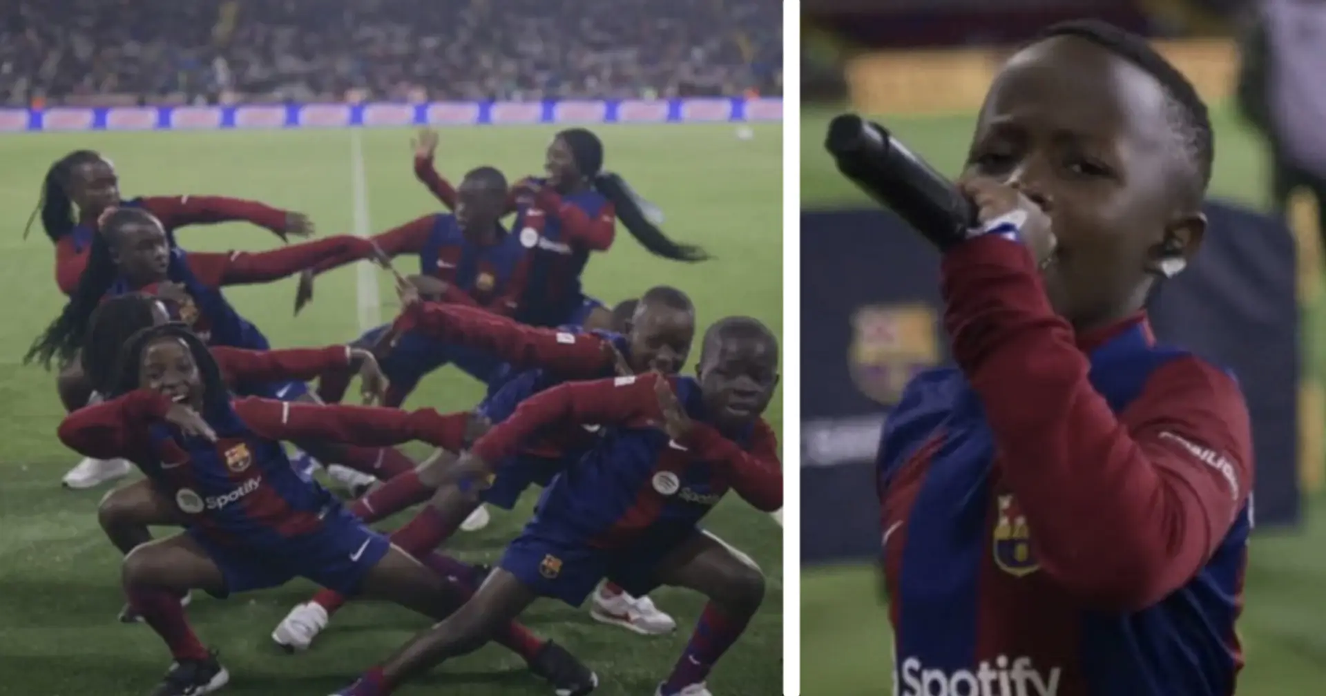 Who are African kids getting Barca fans going at half time v Valencia ...