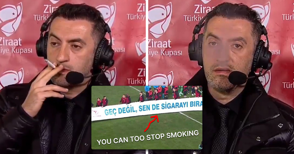 Turkish commentator is caught having a smoke on live TV while ironic ...