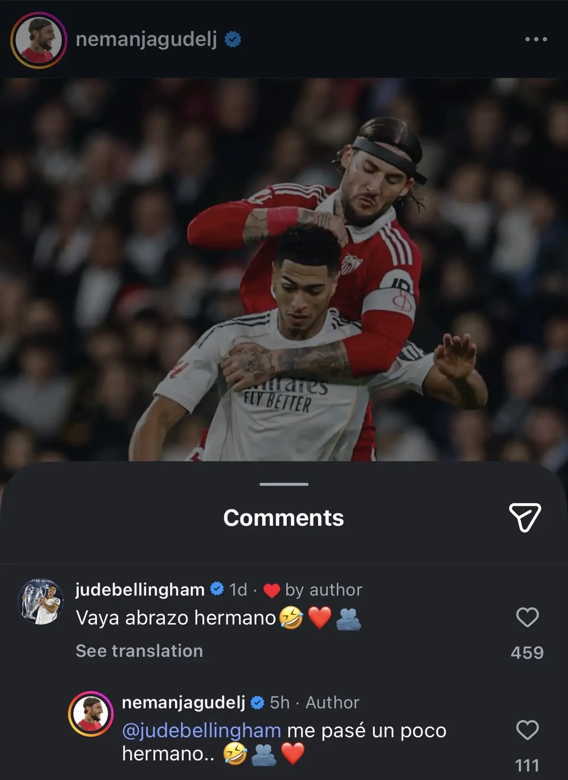 'What a hug': Jude Bellingham shares cheeky banter with Sevilla ...