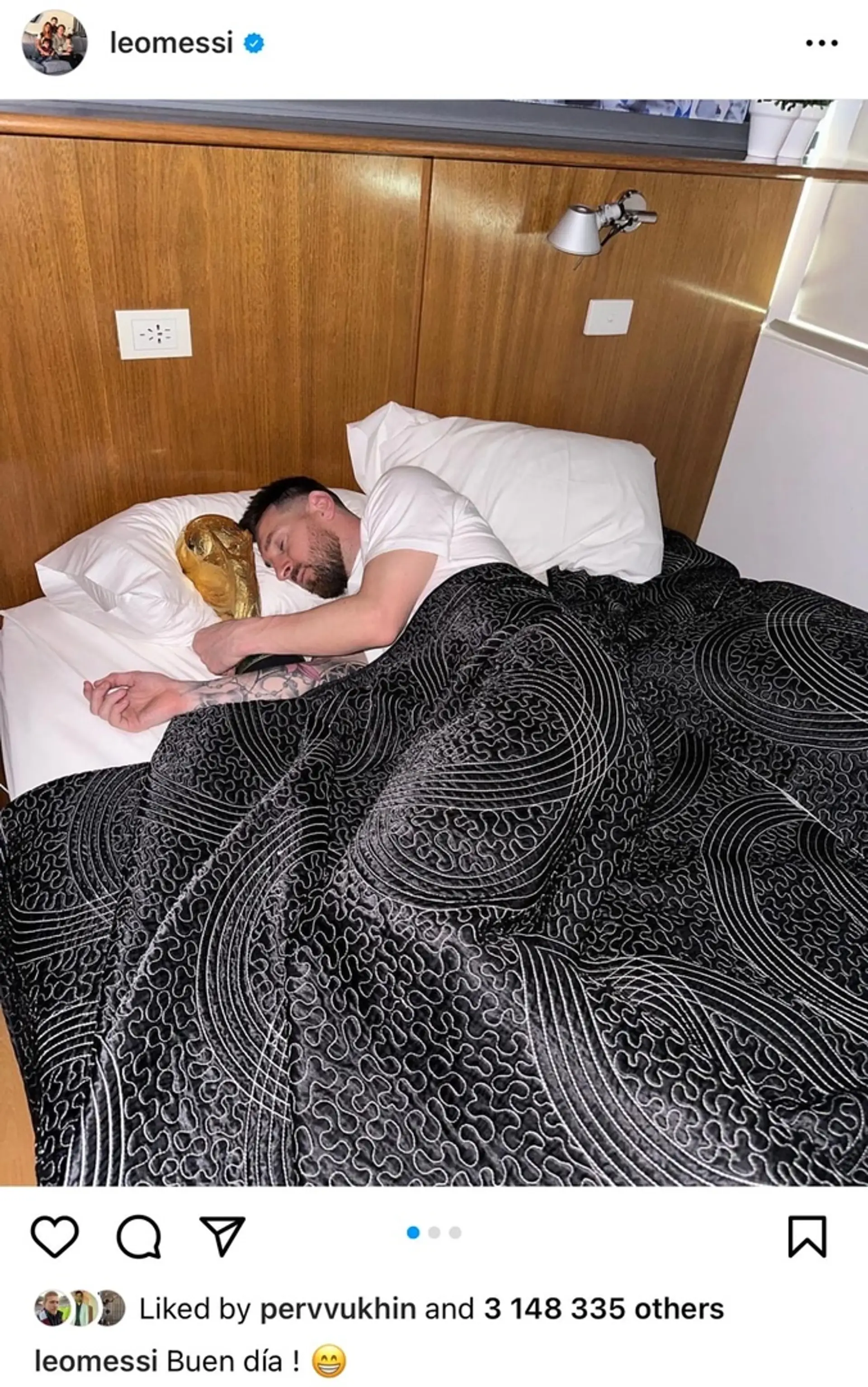 'Good morning': Messi posts photo of sleeping with World Cup - Football ...