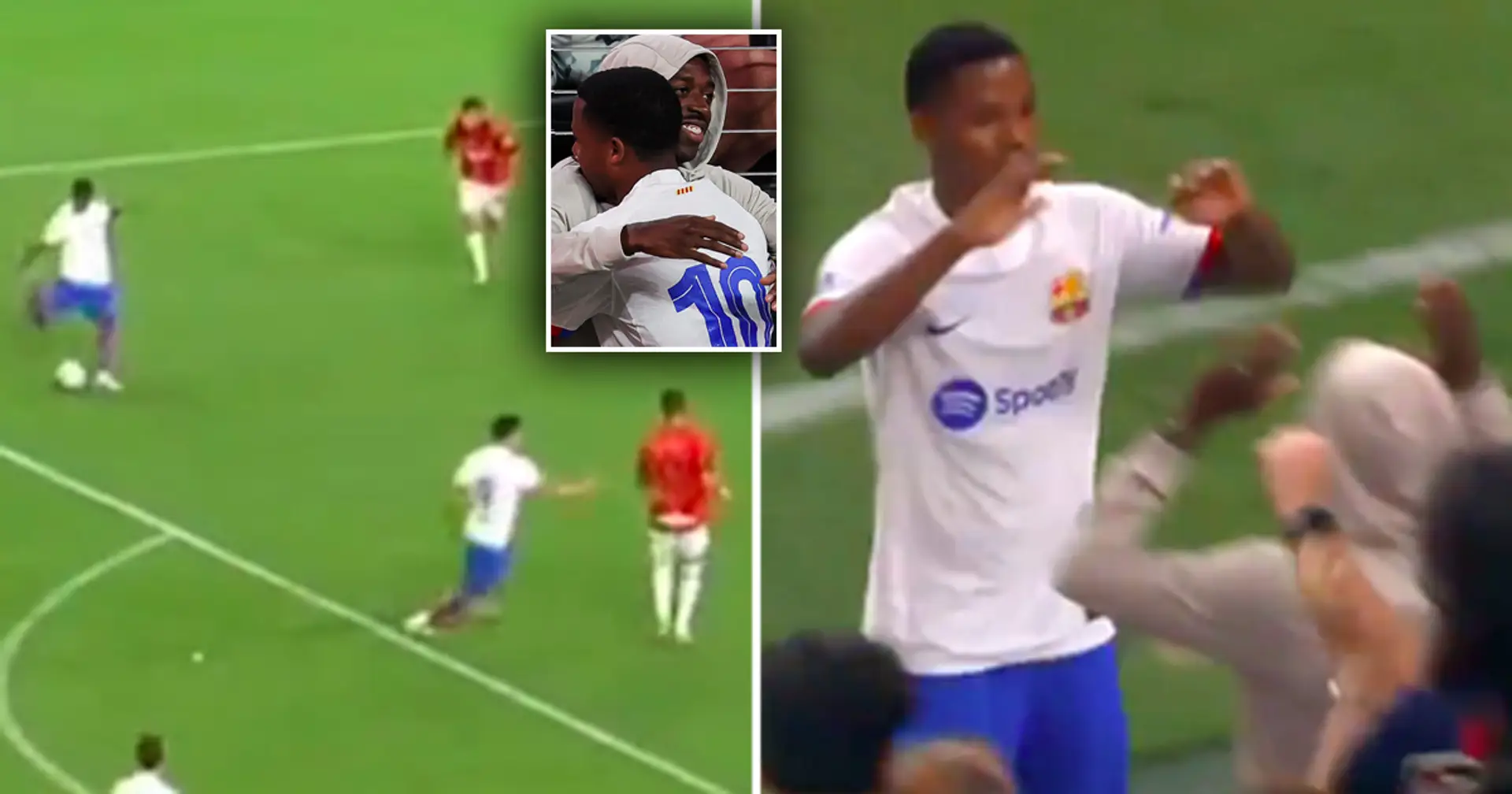 Ansu Fati scores incredible goal, celebrates by hugging Dembele and ...