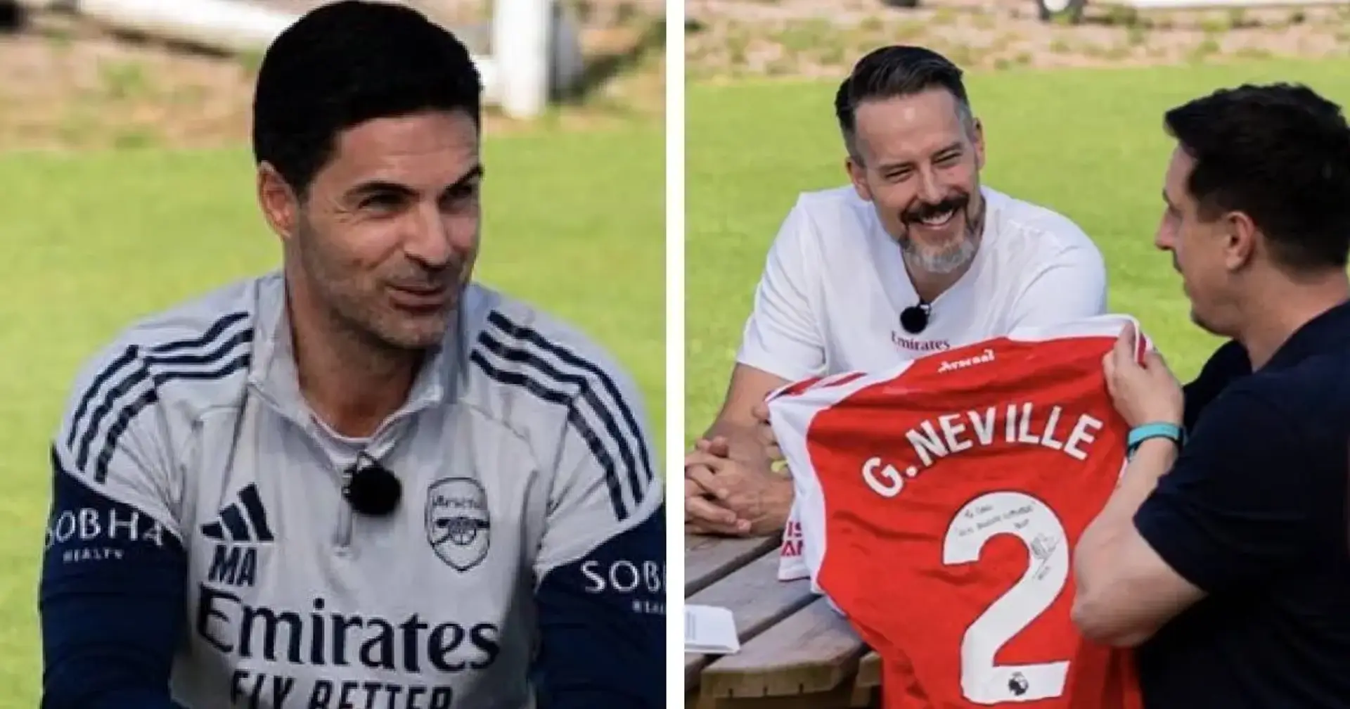 'G. Neville 2': Mikel Arteta gifts Gary Neville custom Arsenal shirt ...