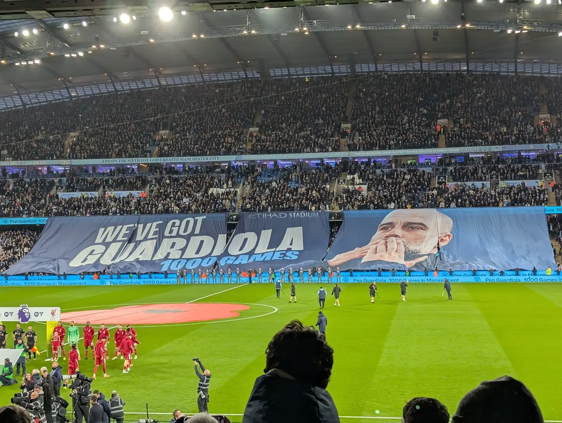 Man City fans unveil two huge banners as tribute to Pep Guardiola for ...