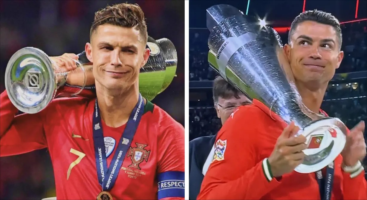 Cristiano Ronaldo recreates 2019 iconic pose with Nations League trophy ...