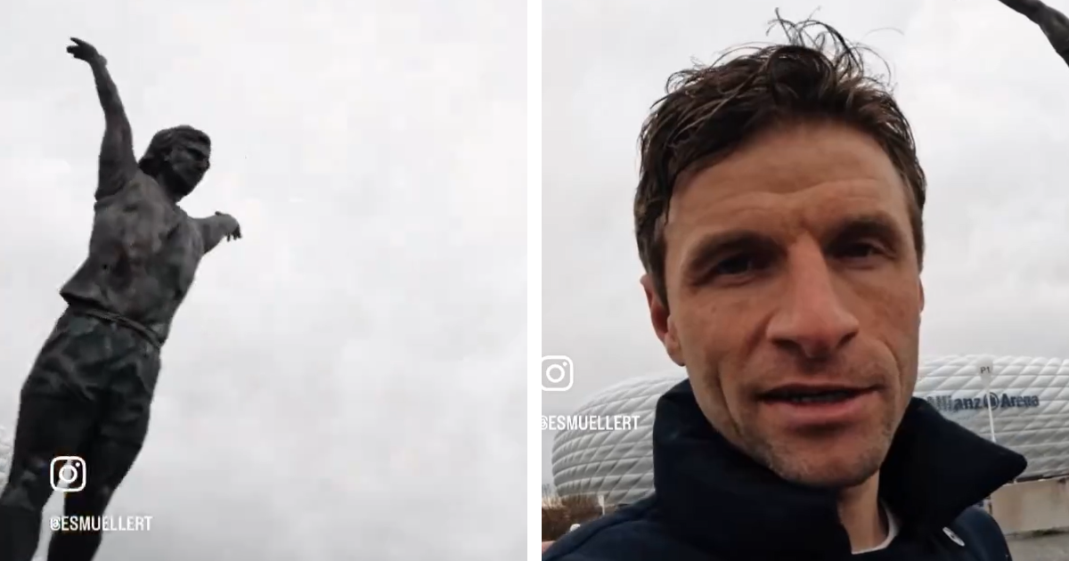 Thomas Müller besucht die Gerd-Statue, um sich bei der Legende zu ...