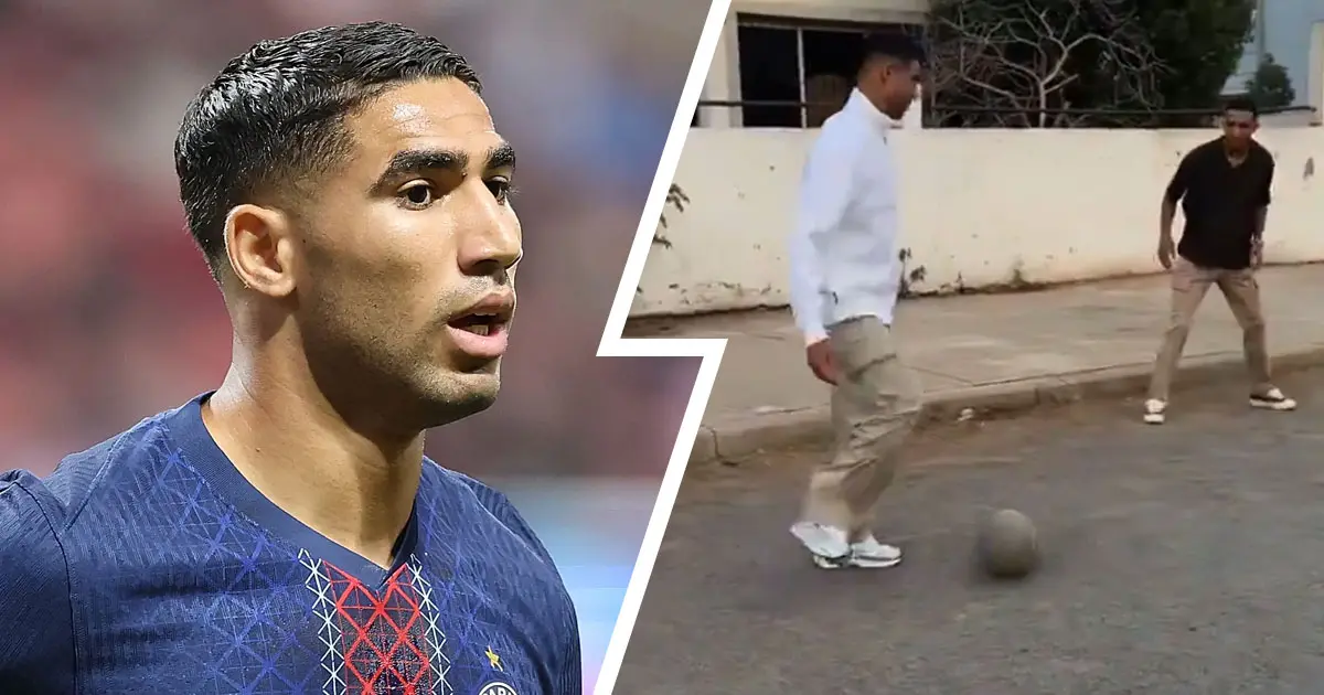 Achraf Hakimi gets out of vehicle to play street football with kids in ...