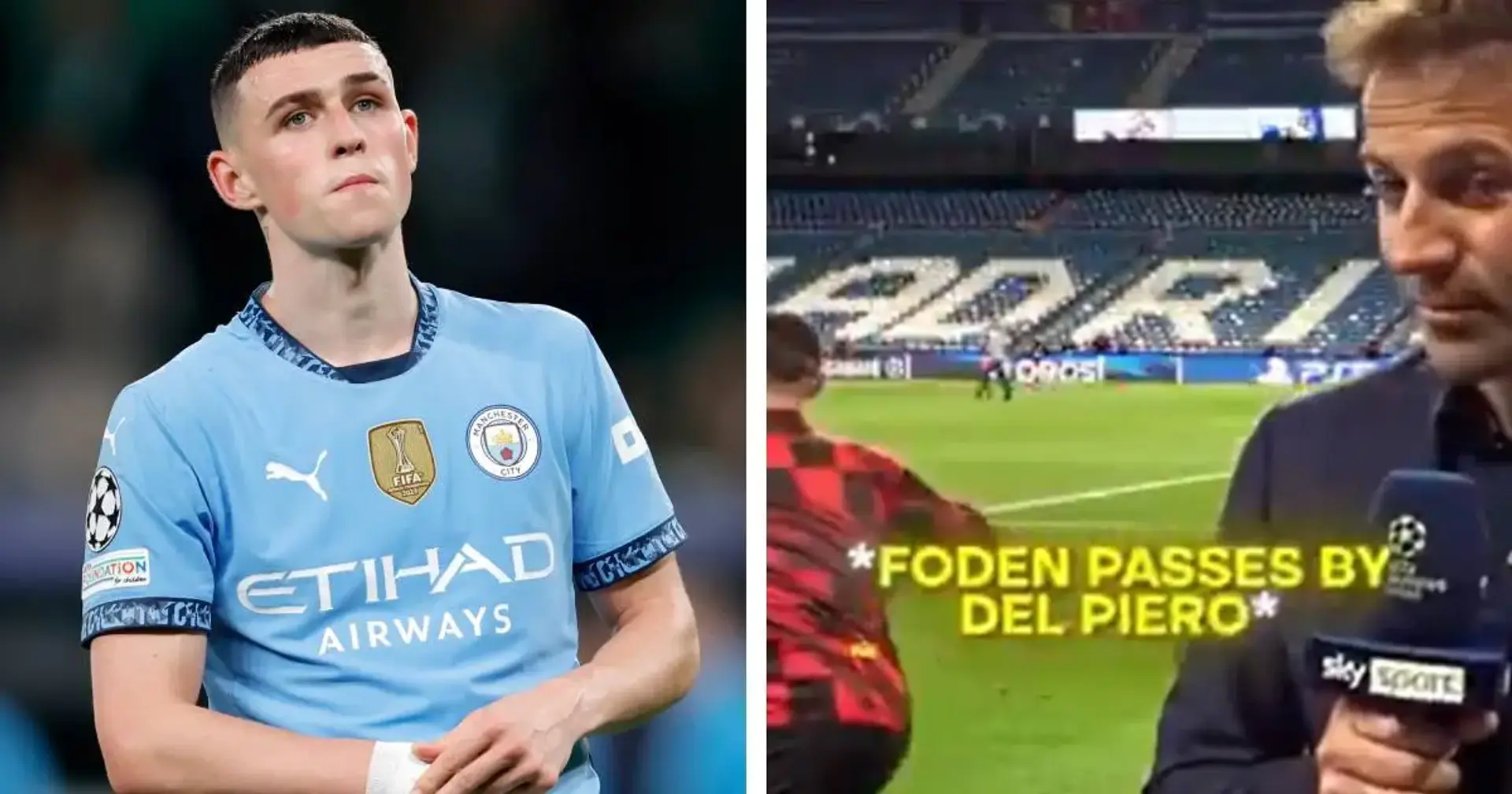 Phil Foden interrupts Alessandro Del Piero during Man City warm-up ...