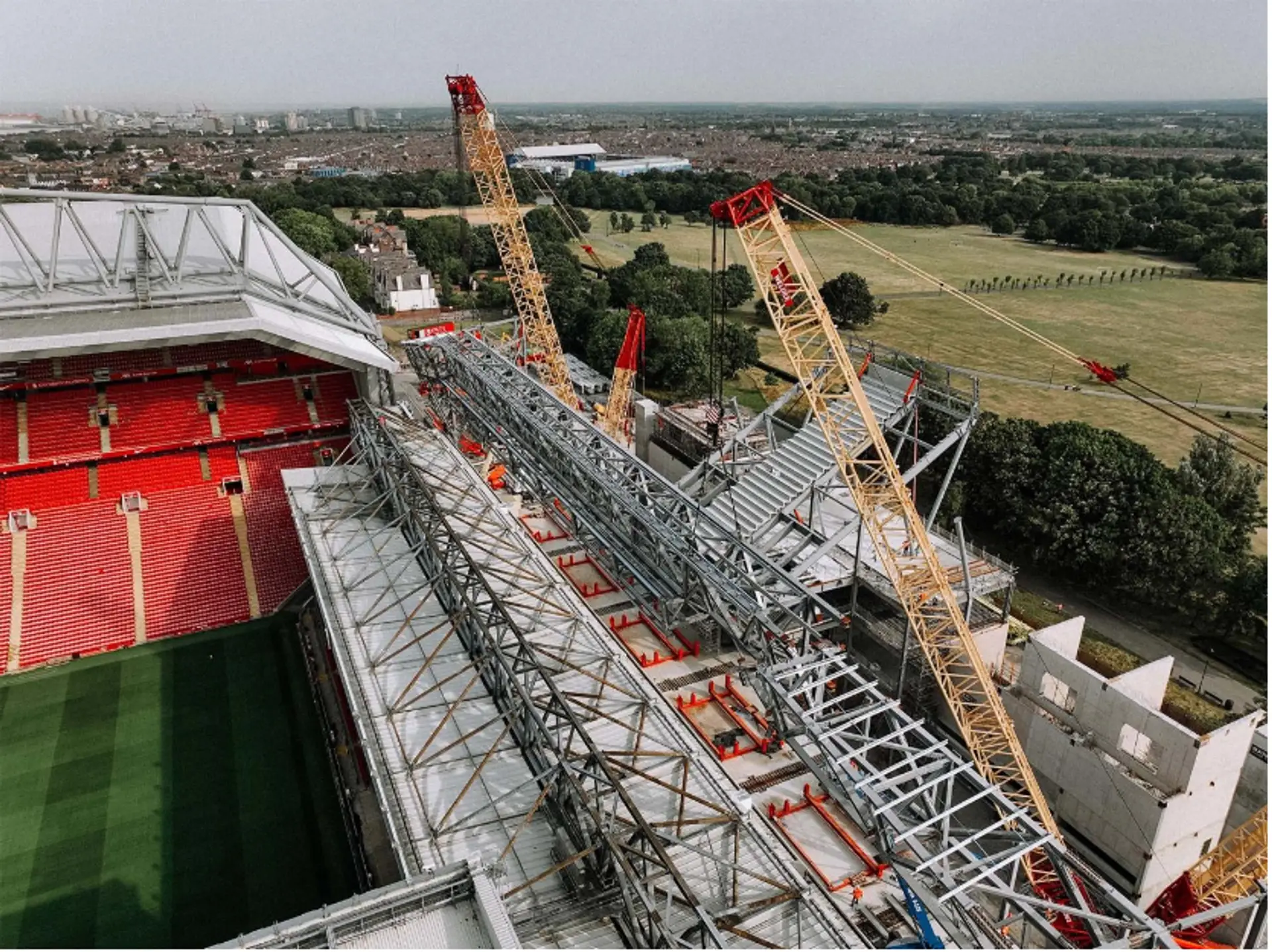Anfield Road expansion project reaches 'milestone' with 300-tonne roof ...