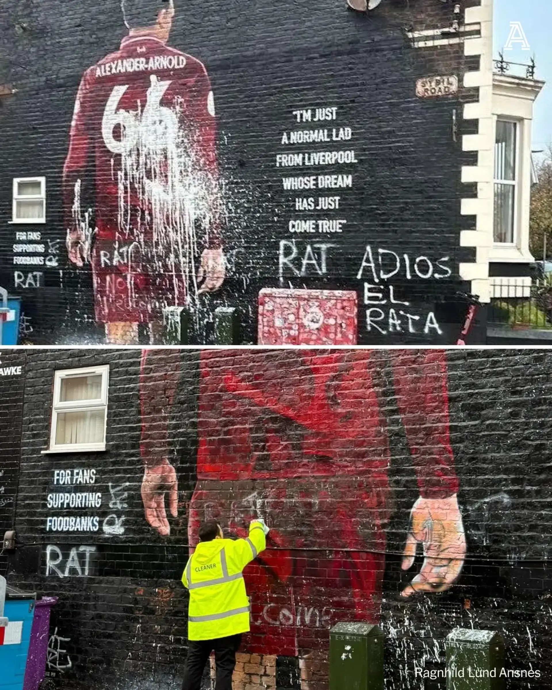 Das Wandgemälde von Trent Alexander-Arnold in der Sybil Road wurde nach ...