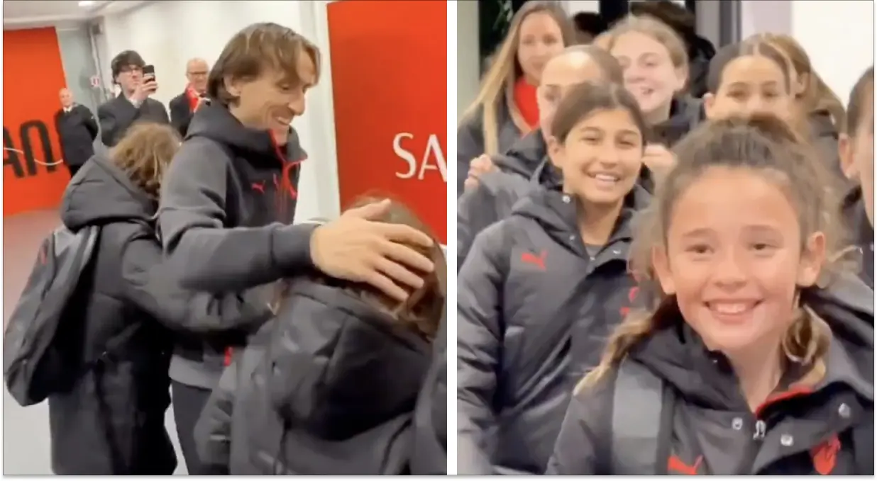 Adorable chaos: Milan academy kids swarm Luka Modric during club's ...