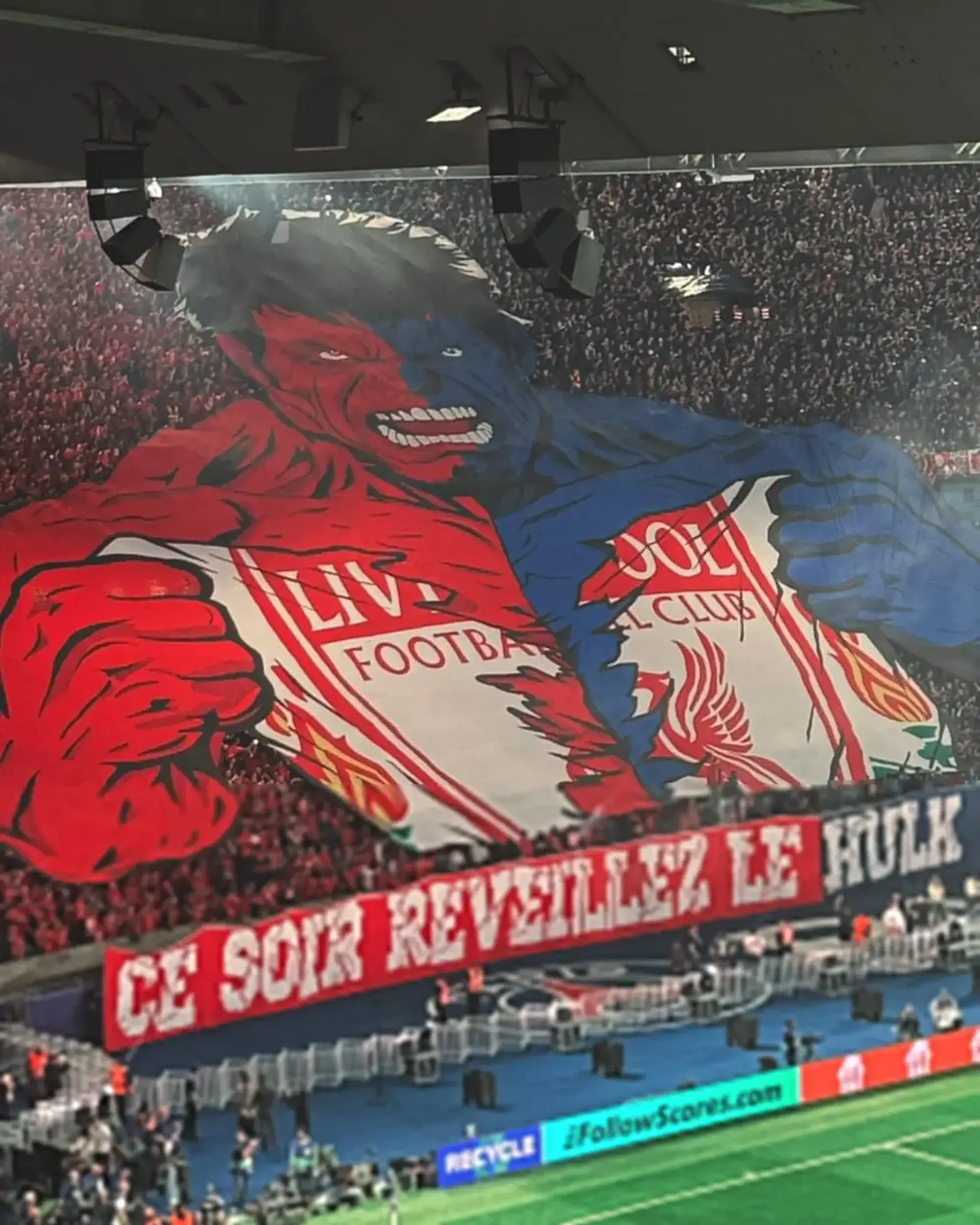 PSG ultras tear apart official Liverpool crest with flames in massive ...
