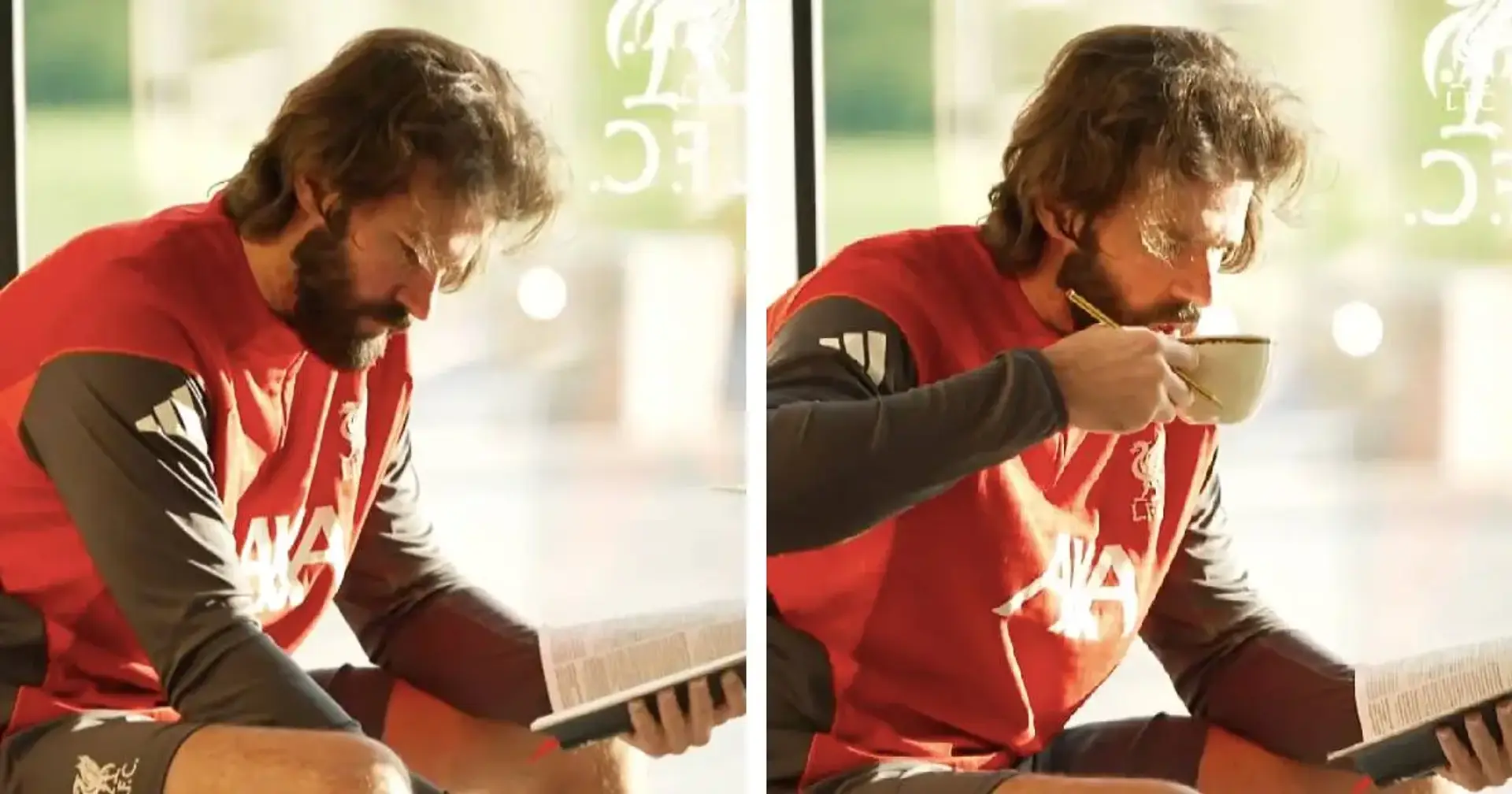 Alisson Becker fue captado leyendo la Biblia y disfrutando de un café ...