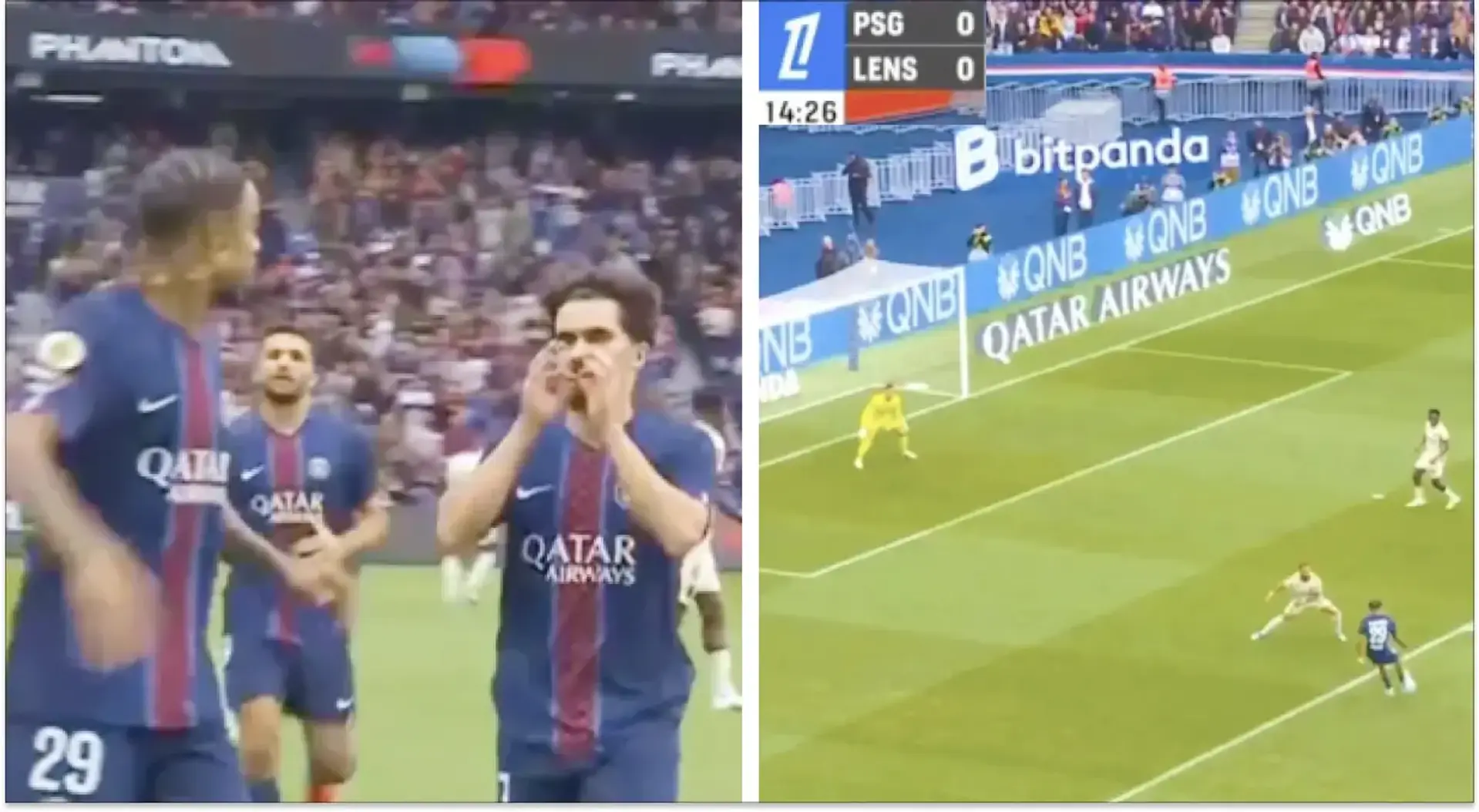 Vitinha’s priceless reaction to Bradley Barcola’s stunning goal vs Lens ...