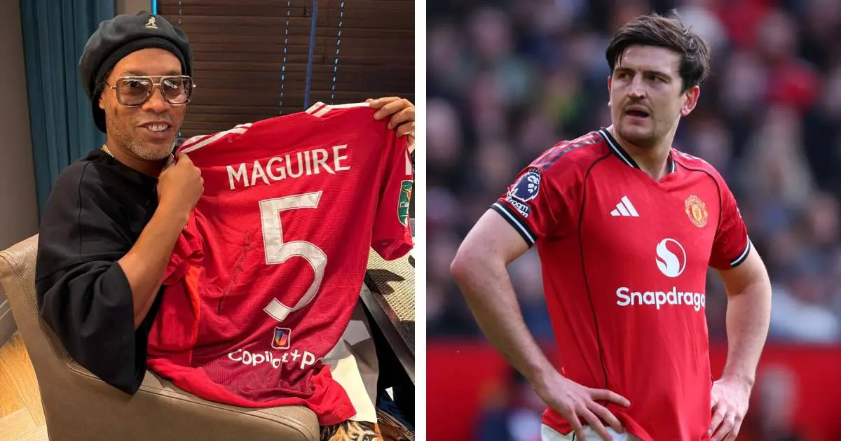 Game recognise game – Ronaldinho holds up a signed Maguire shirt ...
