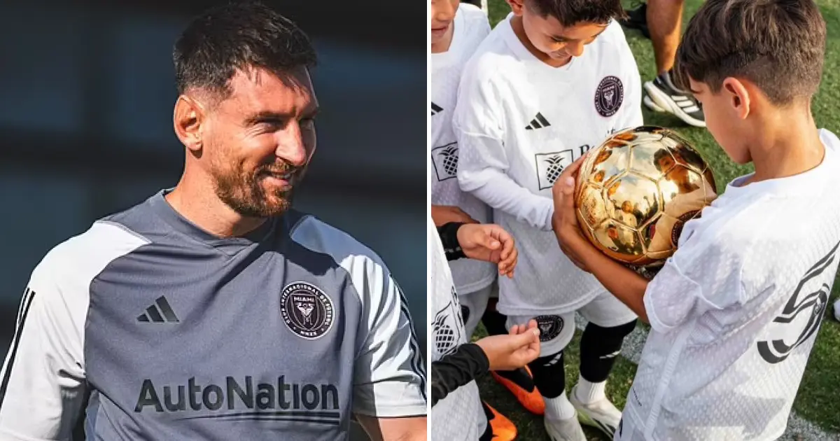 Messis Sohn erscheint mit dem Ballon d'Or seines Vaters beim Inter ...