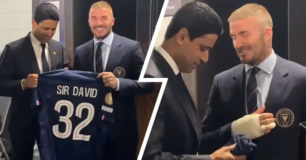 David Beckham a reçu un maillot du PSG offert par Nasser Al-Khelaïfi ...