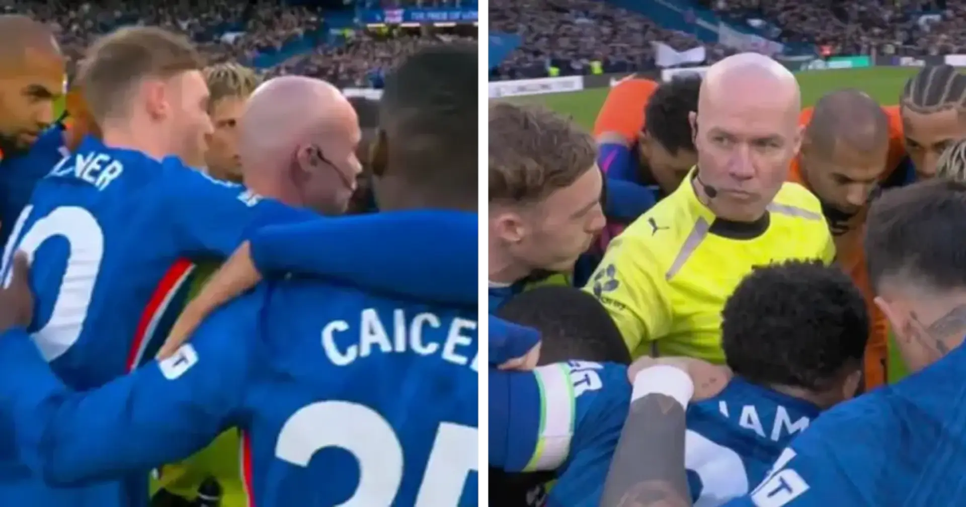 Referee Paul Tierney finds himself in Chelsea's pre-match huddle - gets ...